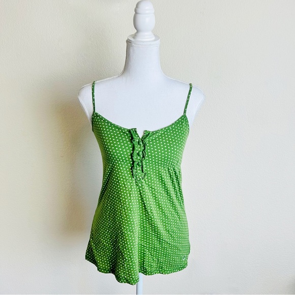American Eagle Outfitters | Tops | Y2k American Eagle Green White Polka Dot Ruffle Button Up ...